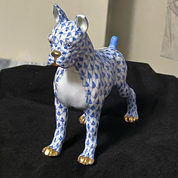 Herend | Art | Herend Dog Figurine Cobalt Blue Fishnet Boxer 24k Gold ...